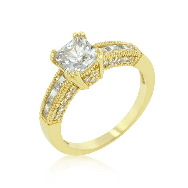 Golden Milgrain Texture Engagement Ring - R08172G-C01 – Lucky Silver